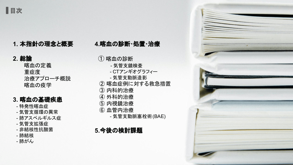 ついに喀血診療指針が出た！全68頁をガイドライン作成委員がまとめました！ | Antaa Slide